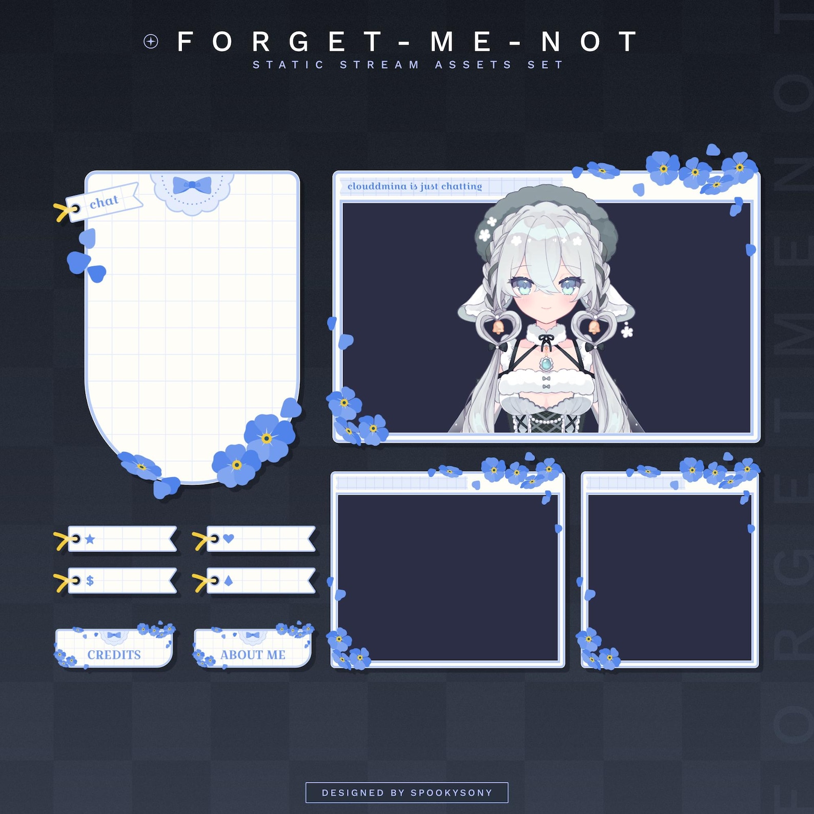 Forget-me-not Static Stream Set | Webcam Frames | Chatbox Frames ...