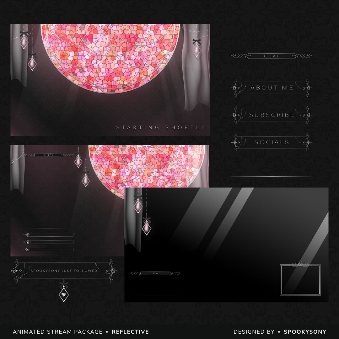 Reflective Animated Stream Package Gaming Chatting Overlays Twitch Panels Animated Alerts Dark ...