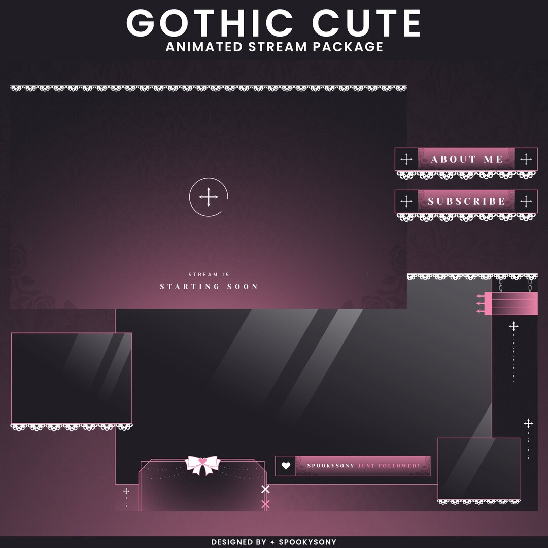 Gothic Cute Animated Stream Package Gaming Chatting Overlays Twitch Panels Animated Alerts Dark ...