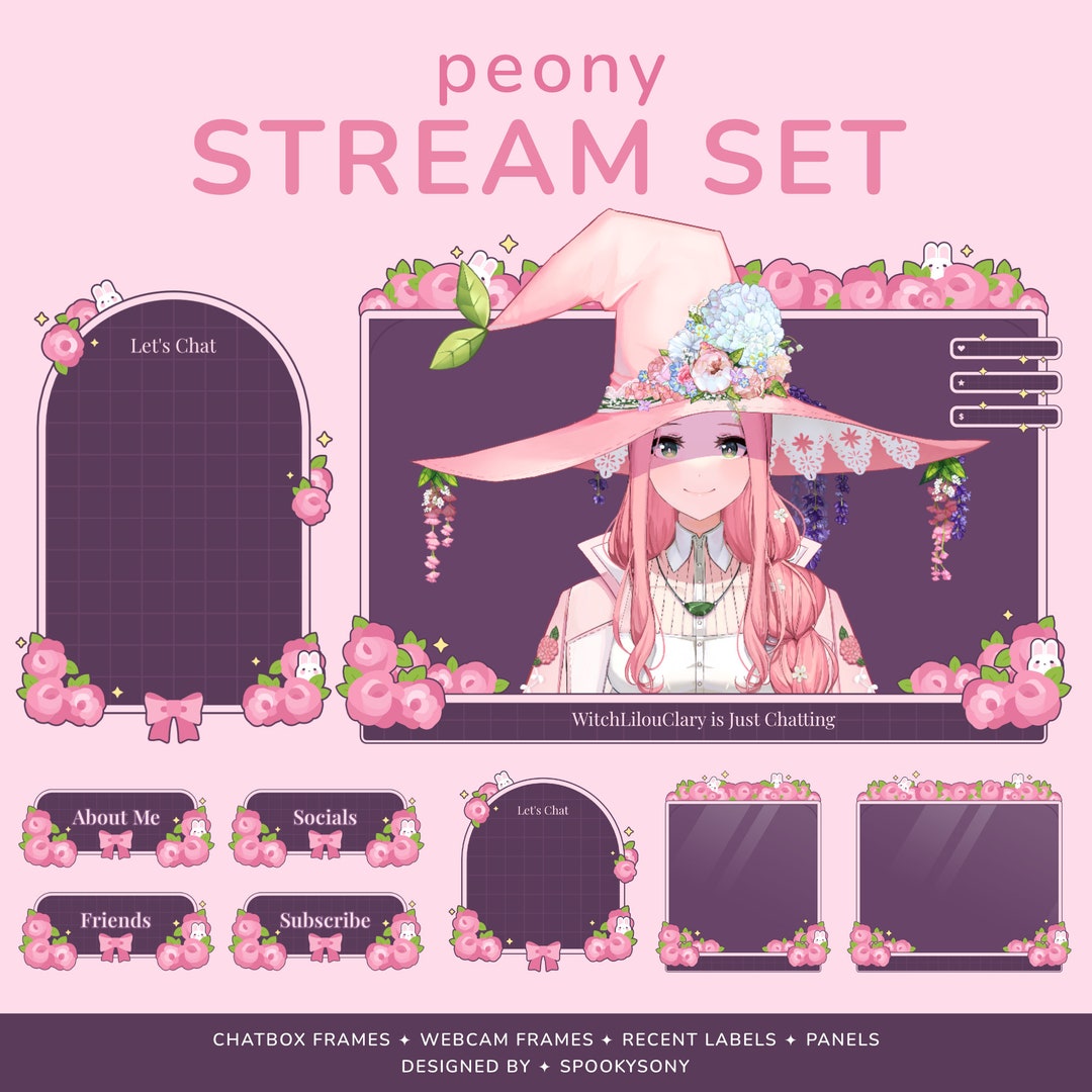 Peony Static Stream Set Webcam Frames Chatbox Frames Twitch Panels ...