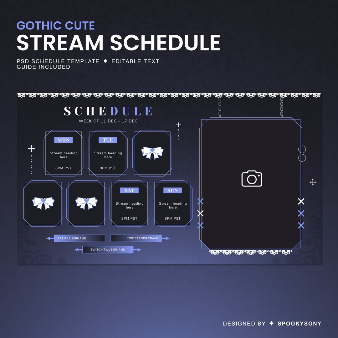Gothic Cute Stream Schedule Editable PSD Schedule Dark Aesthetic Stream ...