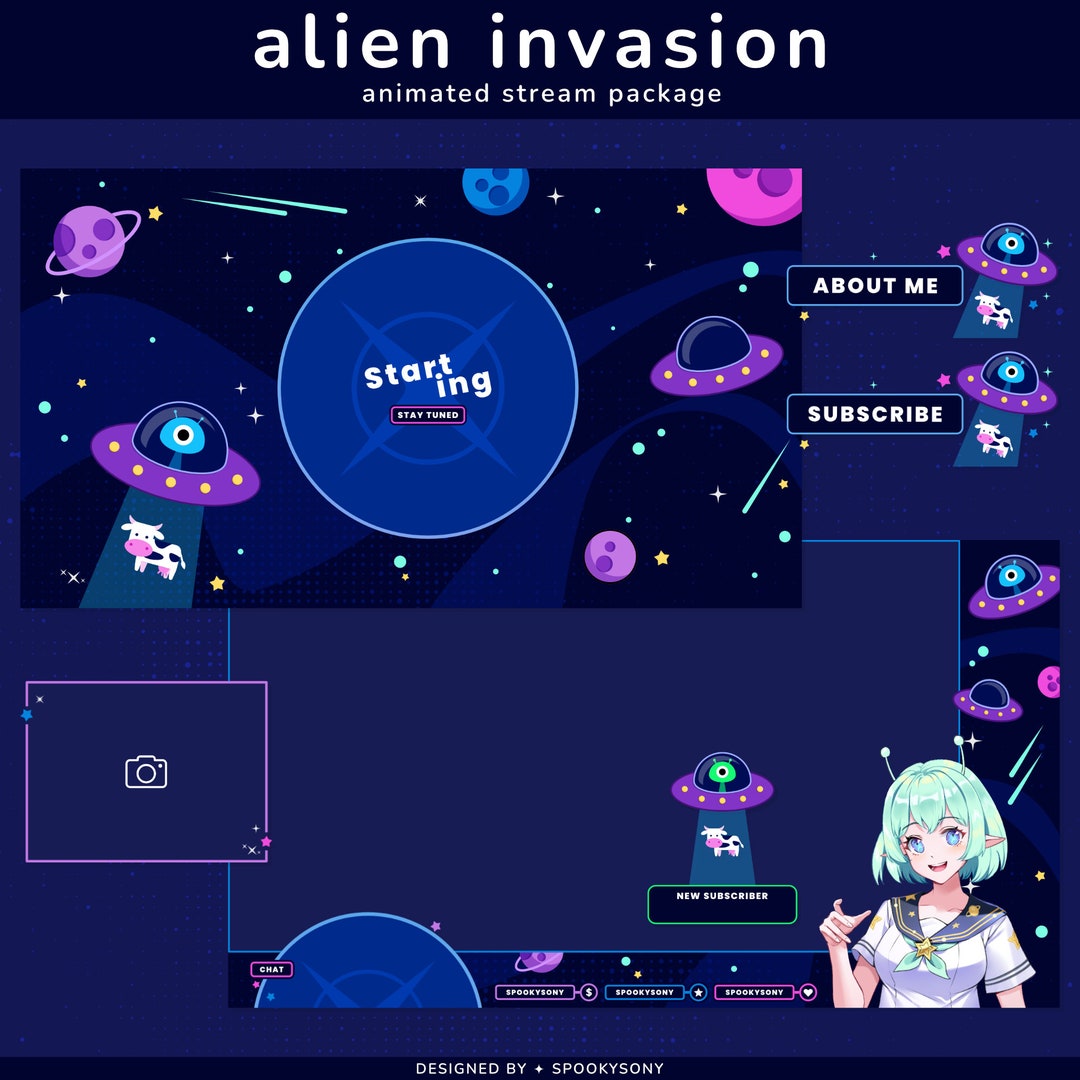 Alien Invasion Animated Stream Package Gaming Chatting Overlays Twitch ...