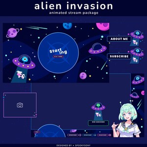 Alien Invasion Animated Stream Package Gaming Chatting Overlays Twitch Panels Animated Alerts ...