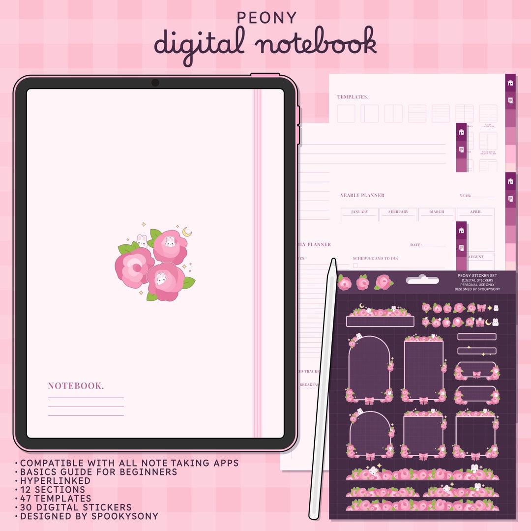 Cute Digital Notebook | Digital Stickers | Planner Templates ...
