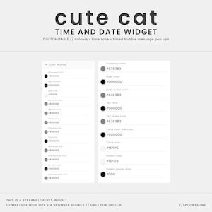 Cute Cat Date and Time Widget | Color Customizable | Pop up Message ...