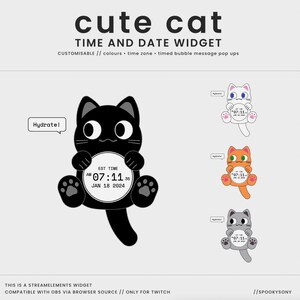 Cute Cat Date and Time Widget | Color Customizable | Pop up Message ...