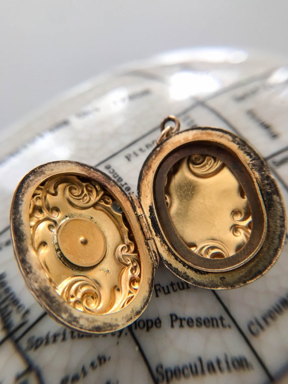 Antique Gold Filled Clear Paste Stone Photo Oval Flor… - Gem