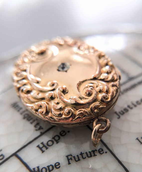 Antique Gold Filled Clear Paste Stone Photo Oval Flor… - Gem