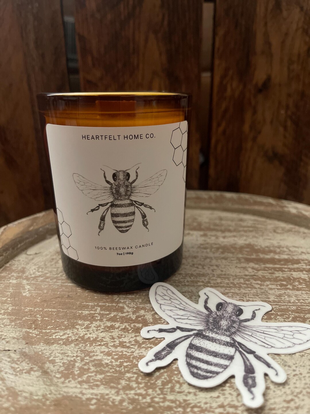 BEE Label Beeswax Candles 100% Pure Beeswax Natural Wood Wick 7oz Hand ...