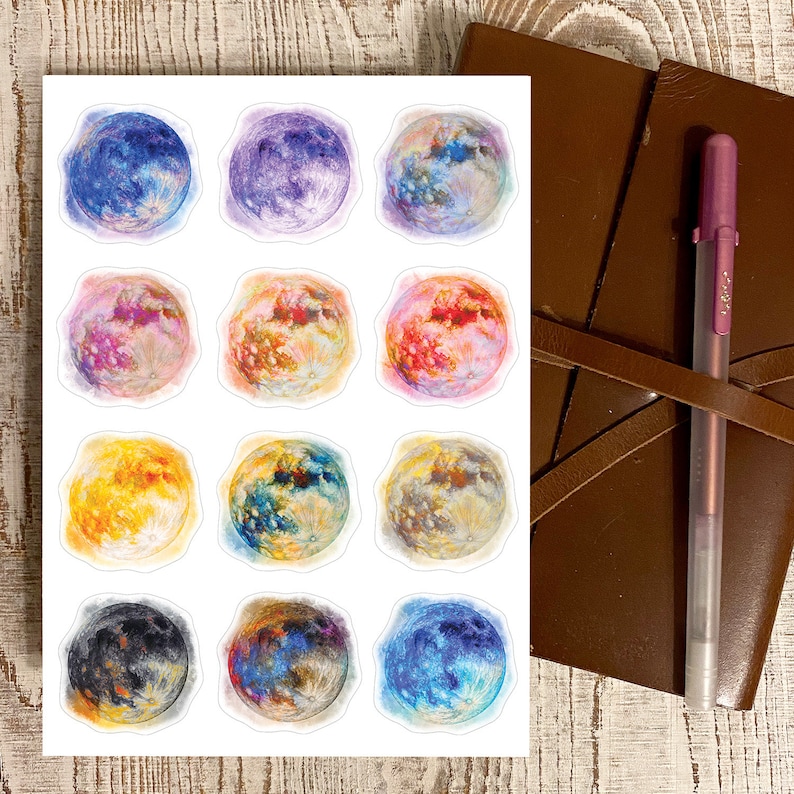 Watercolor Full Moon Journal Stickers: Seasonal Moon Names - Etsy