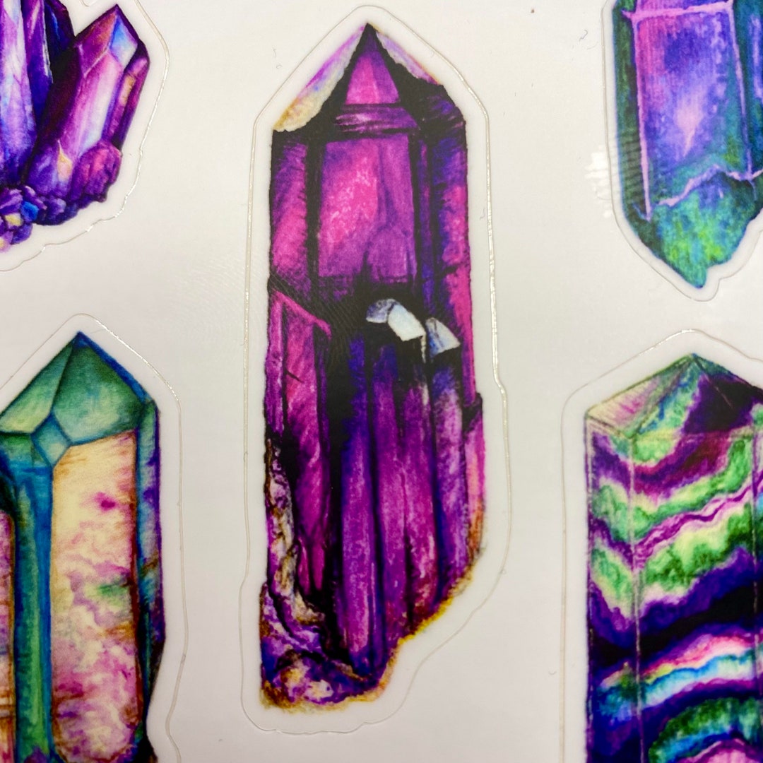 Crystal Sticker Sheet, Amethyst Sticker, Fluorite Sticker, Lotus ...