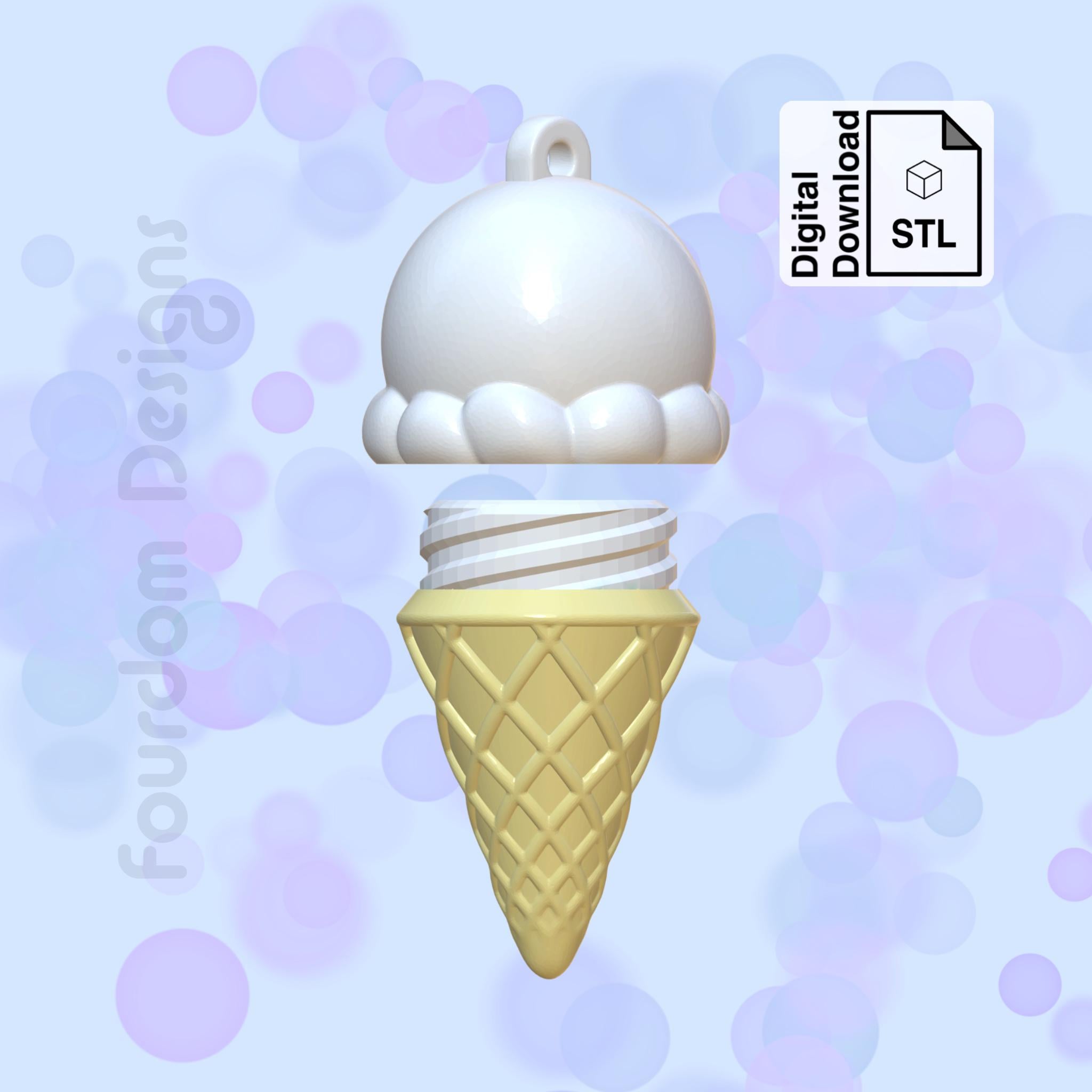 Ice Cream Cone Keychain STL File: Removable Pill Box (digital Download ...