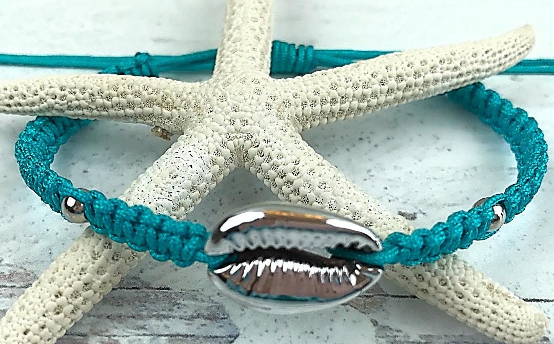 Shell Friendship Bracelet, Silver Cowrie Bracelet, Turquoise Bracelet ...