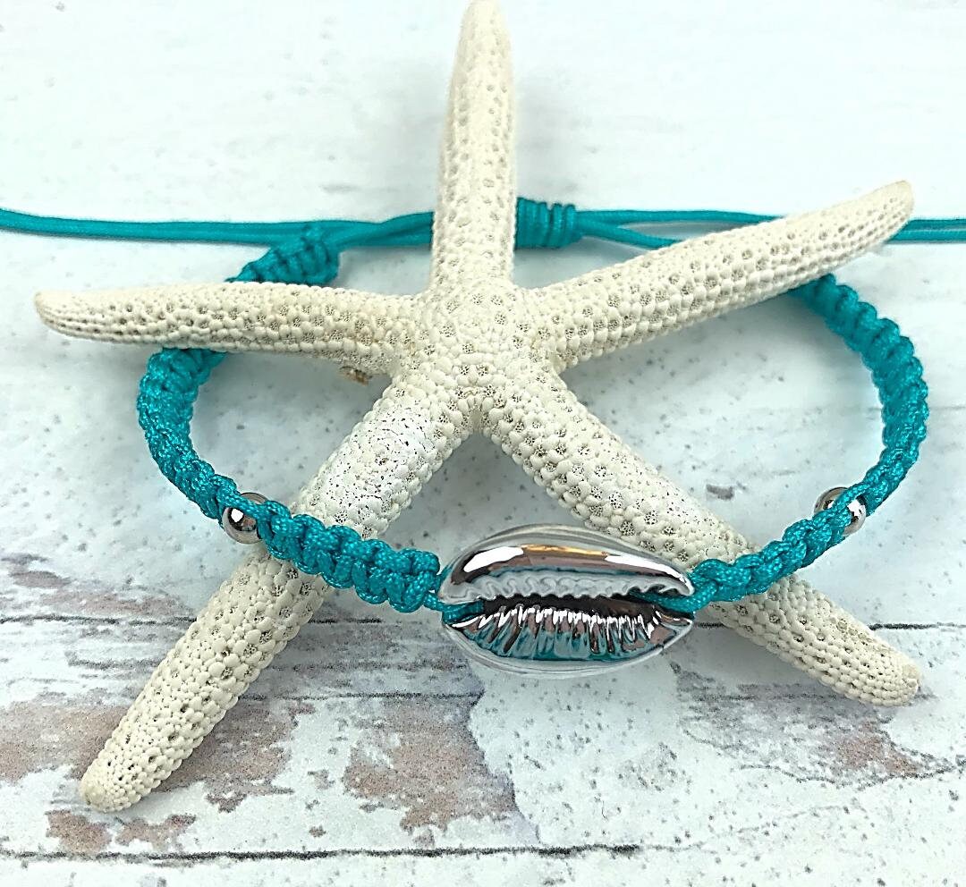 Shell Friendship Bracelet, Silver Cowrie Bracelet, Turquoise Bracelet ...