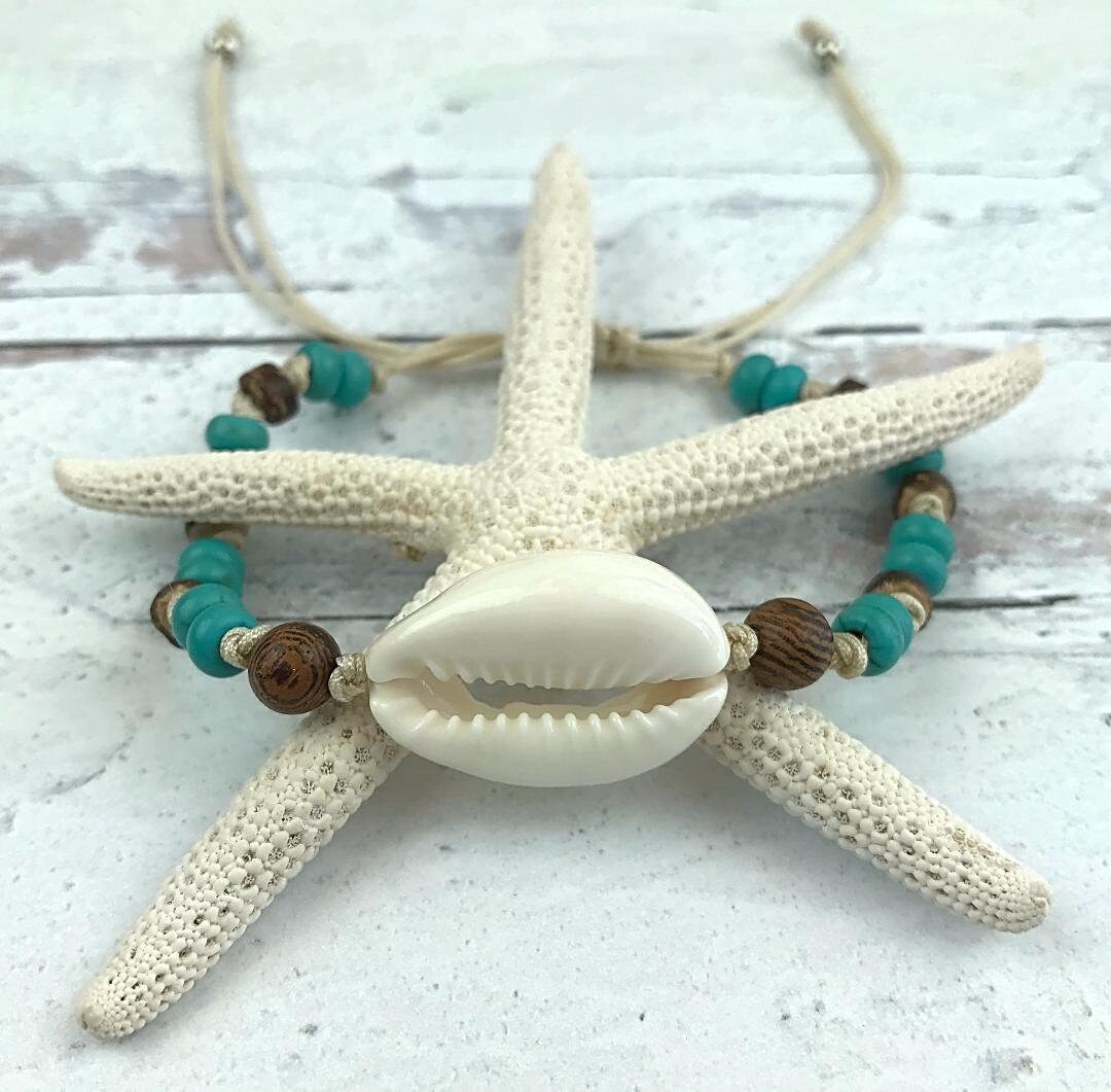 Shell Friendship Bracelet, Cowrie Bracelet, Turquoise Bead Bracelet ...