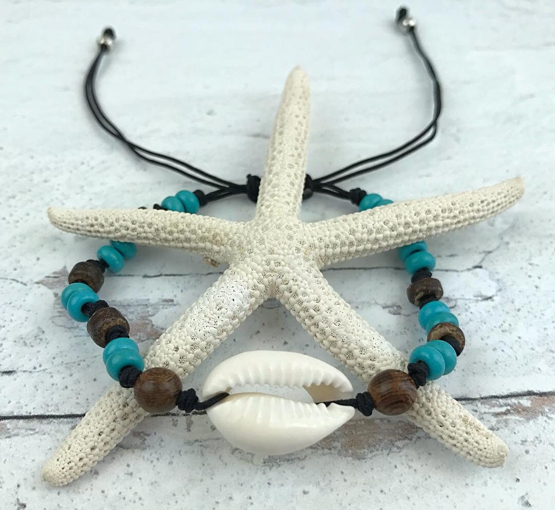 Shell Friendship Bracelet, Cowrie Bracelet, Turquoise Bead Bracelet ...