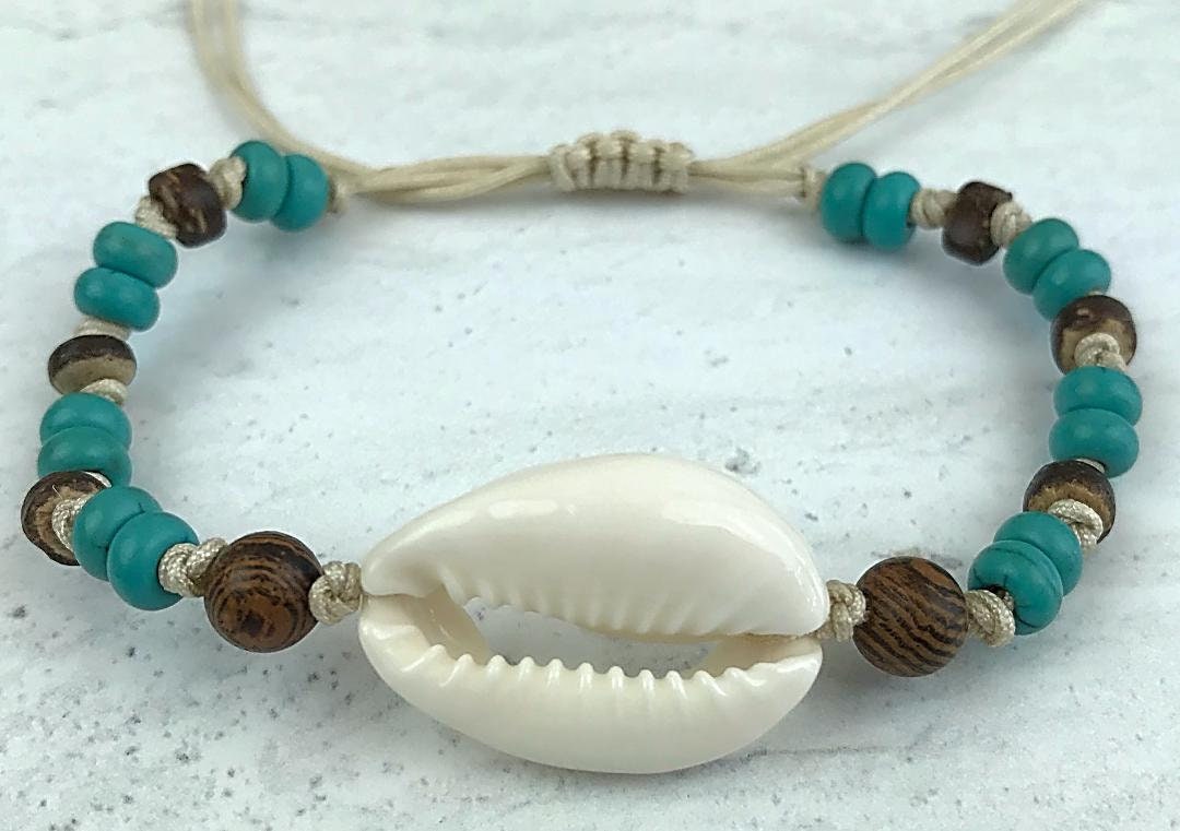 Shell Friendship Bracelet, Cowrie Bracelet, Turquoise Bead Bracelet ...