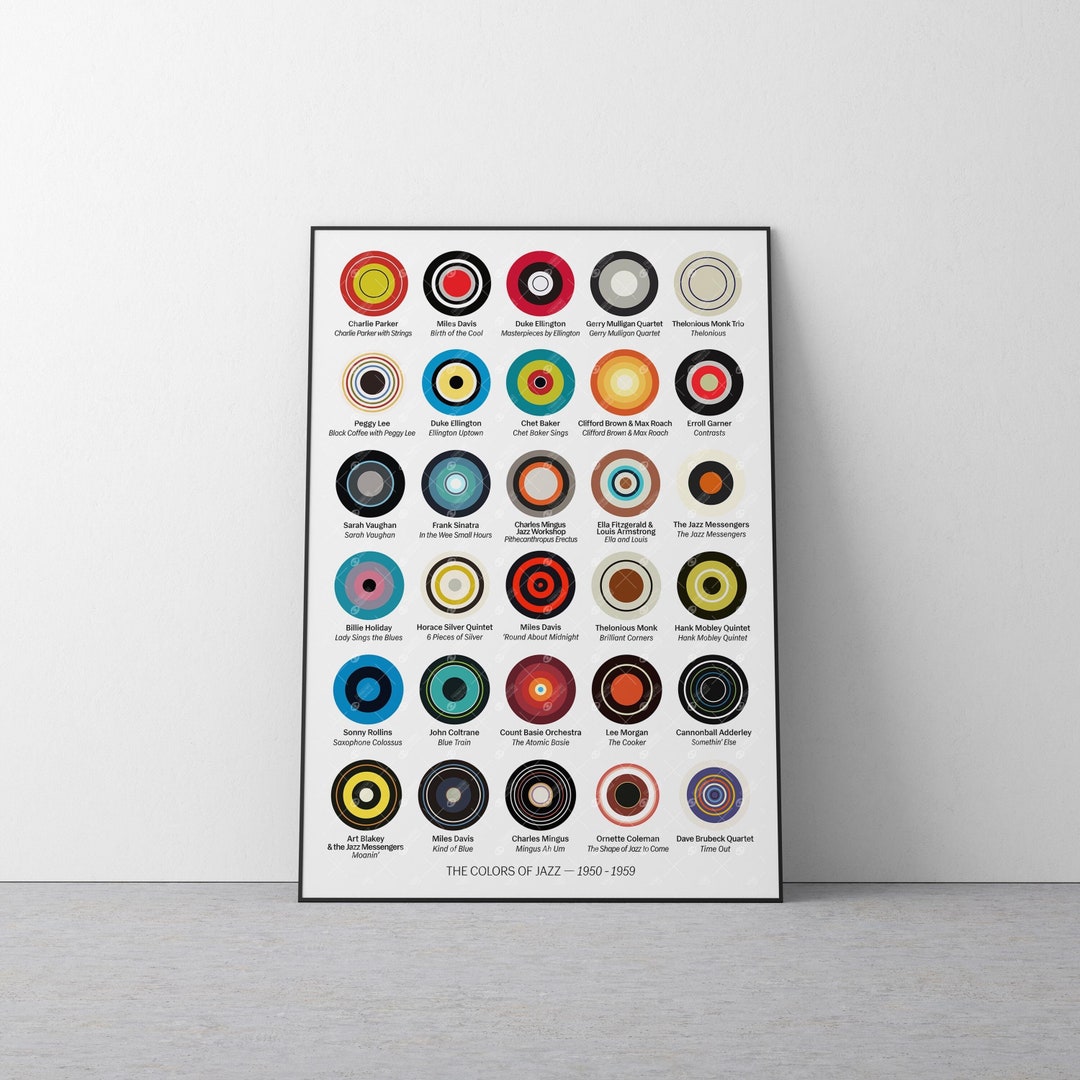 Colors of Jazz: 1950-1959 Poster - Vintage 50s Jazz Music Wall Art ...