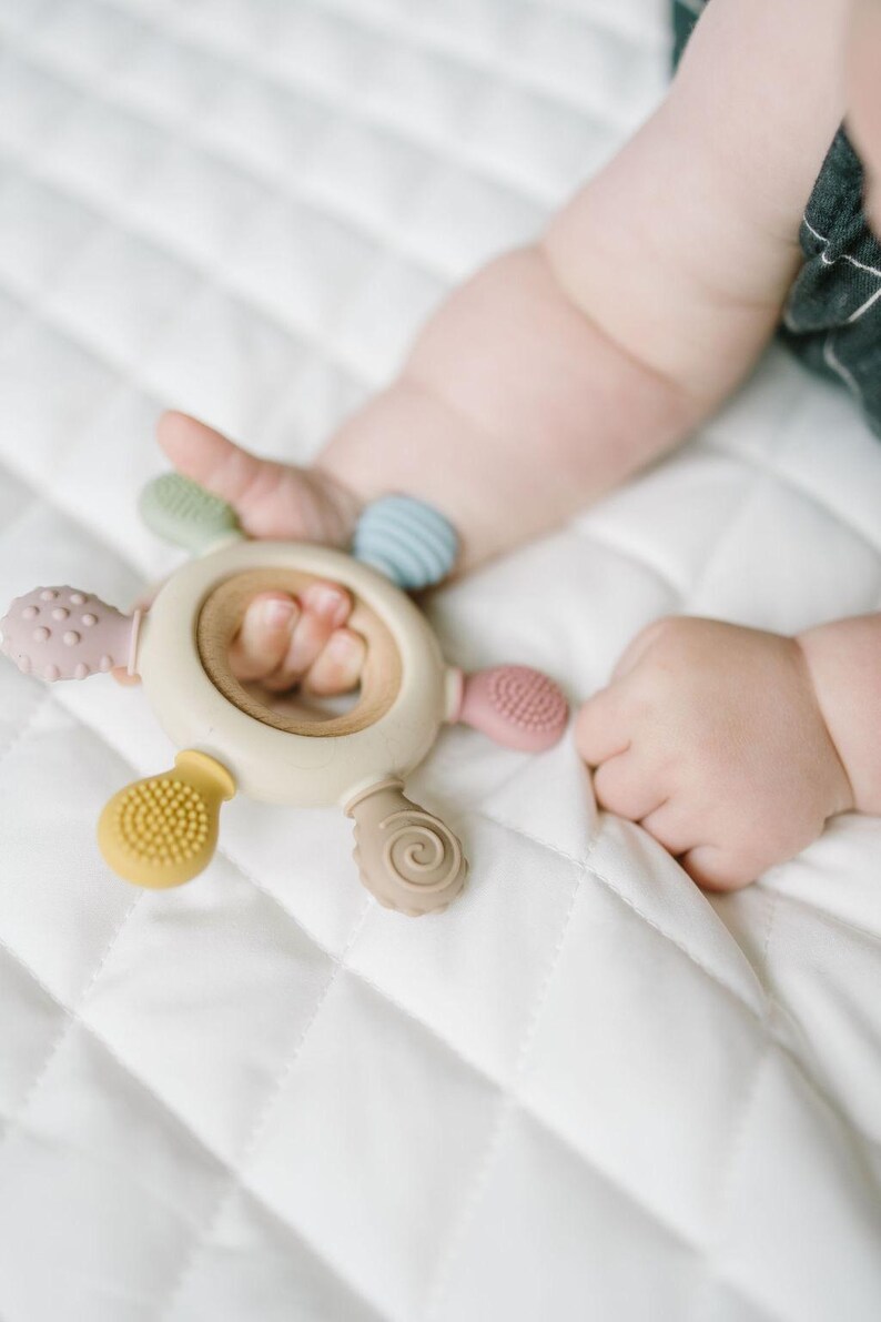 Sensory Baby Teething Toy, Food Grade Silicone, Natural Beech Wood ...