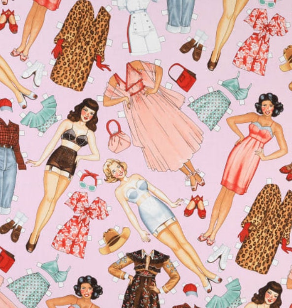 PAPER PIN-UPS Alexander Henry Pin-up Girls Pink Cotton Fabric per Metre ...