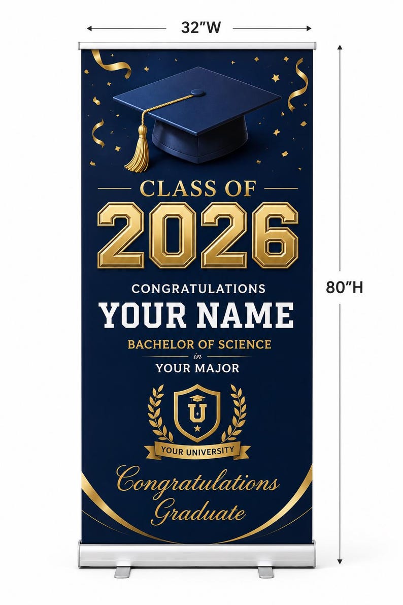 Graduation Retractable Stand | Custom Grad Roll up Banner | Graduation ...