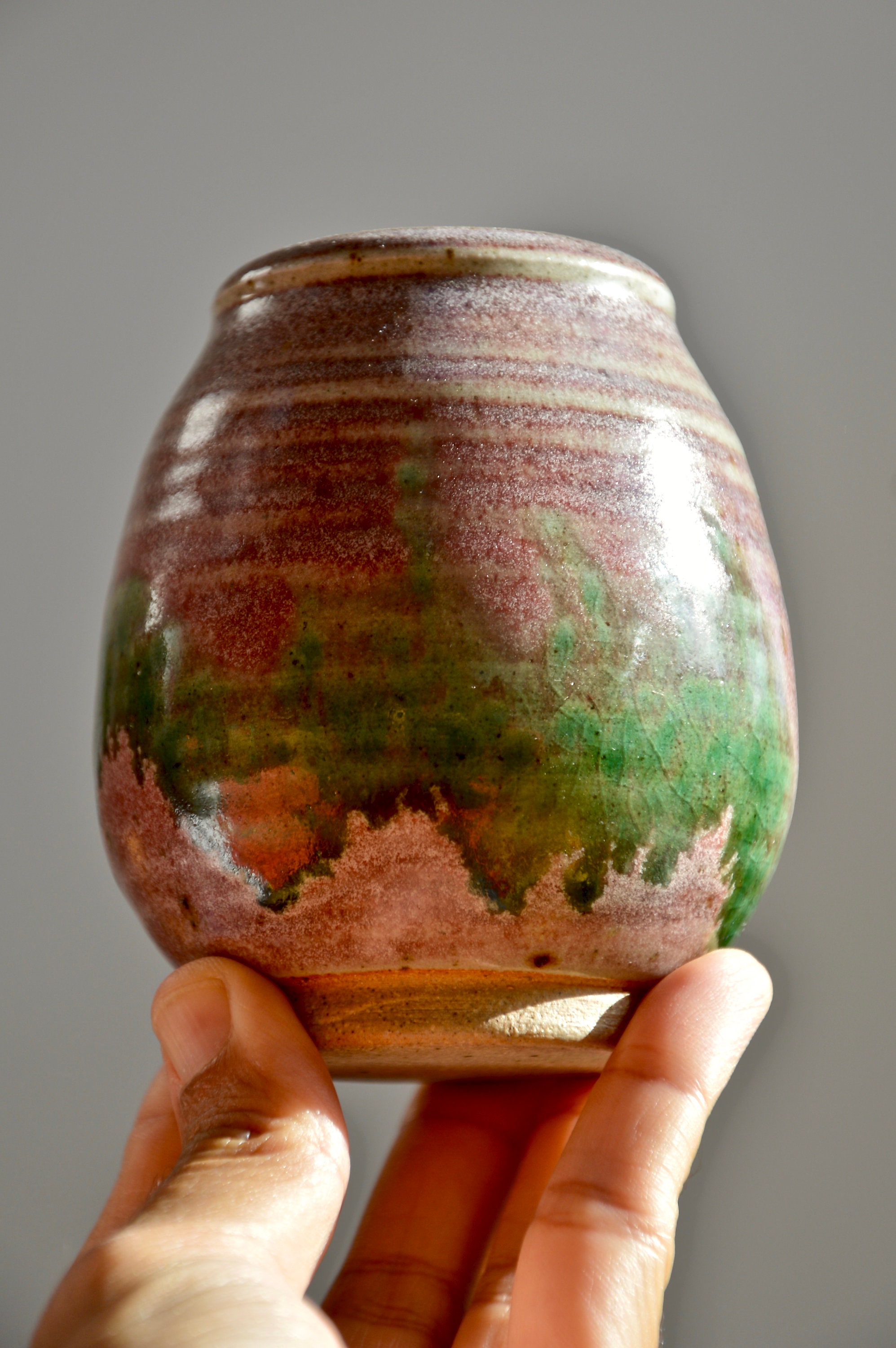 1970s Small, Signed Magenta & Green Glazed 'weed Pot' Vase. Attributed ...