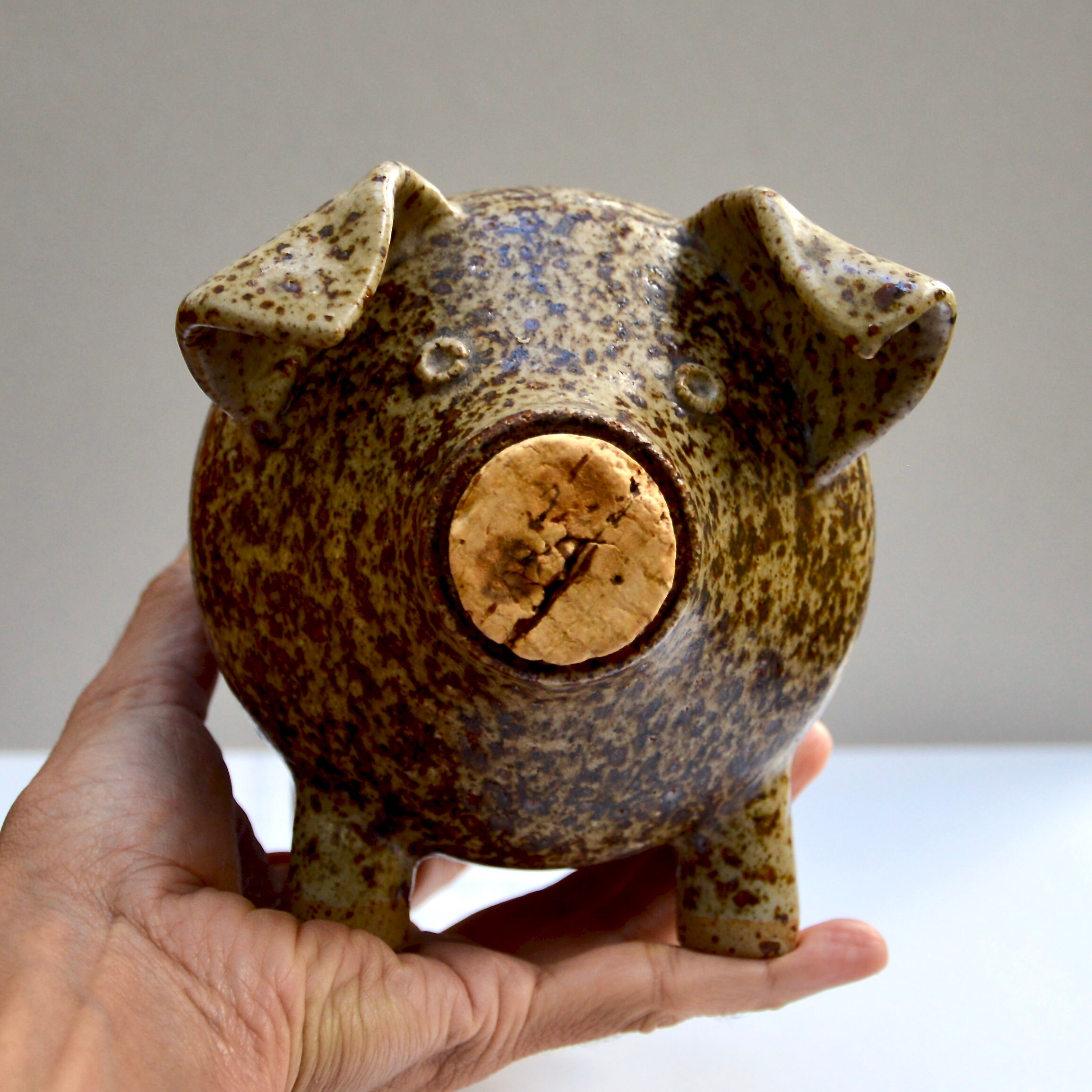 1960s/1970s Hand Thrown Stoneware Pig Piggybank With Cork Snout. Signed ...