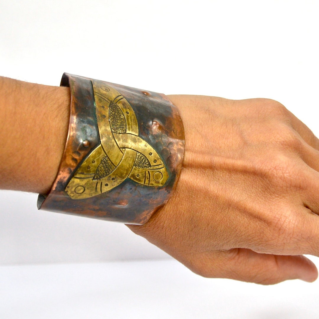 1960s/1970s Hand-hammered, UNISEX, Copper Cuff With Brass Triquetra ...