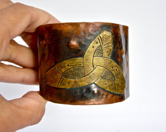 1960s/1970s hand-hammered, UNISEX, copper cuff with b… - Gem