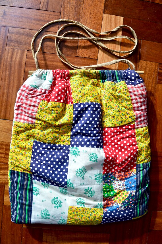 1960s/1970s jumbo, plush patchwork quilt bag in yello… - Gem
