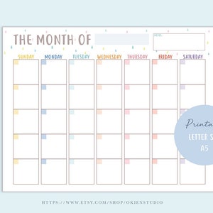 Pastel Monthly Planner Printable: Undated Calendar (digital Download ...
