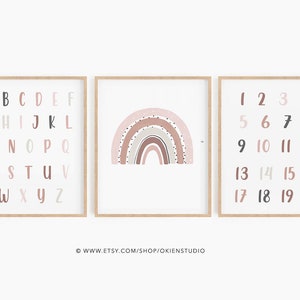 Neutral Wall Art Set of 3, Abc Number Poster, Learning Prints, Neutral ...