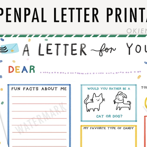 Kids Pen Pal Printable Letter Templates for Kids Letter - Etsy Canada