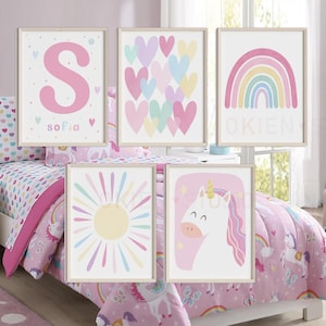 Unicorn Nursery Wall Art for Girls: Personalized Rainbow Digital Print ...