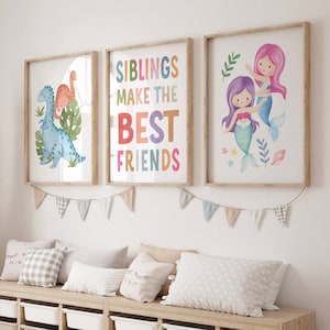 Dinosaur Mermaid Wall Art, Siblings Make the Best Friends, Bro Sis ...