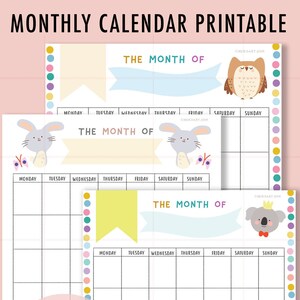 Printable Planner, Monthly Calendar, Animals Planner, Cute Planner for ...