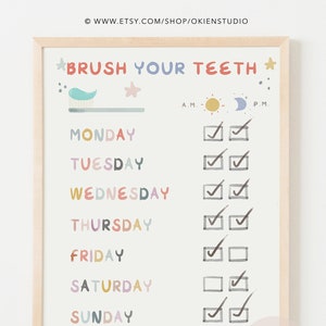 Brush Teeth Printable, Brush Teeth Chart, Toddler Brushing, Teeth ...