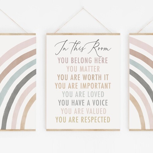 Neutral Wall Art in This Room Sign Rainbow Poster Set - Etsy