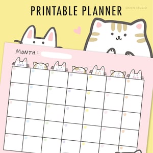 Cute Cat Illustrated Monthly Planner, Weekly Planner (digital Download ...