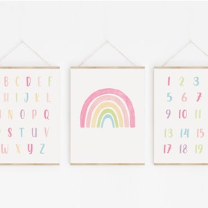Many Colors, Neutral Wall Art Set of 3, Abc Number Poster, Learning ...