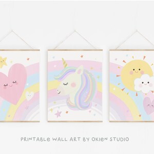 Unicorn Digital Print, Pastel Rainbow Art, Unicorns Wall Art, Nursery ...