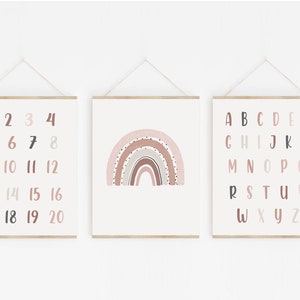 Neutral Wall Art Set of 3, Abc Number Poster, Learning Prints, Neutral ...
