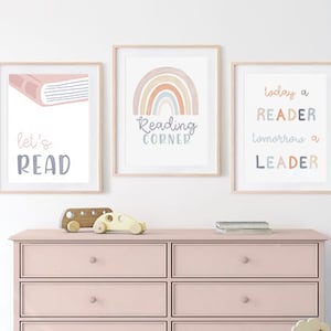 Set of 3, Rainbow Reading Corner Sign, Watercolor Girl Room Decor, Homeschool Wall Decor ...