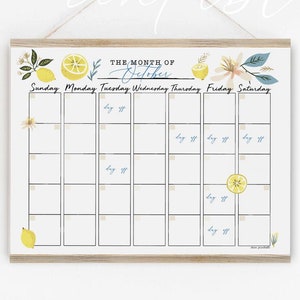 Summer Monthly Calendar, Lemon Monthly Planner, Lemon Calendar ...