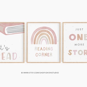 Rainbow Reading Corner Sign, Boho Reading Corner Set, Neutral Wall Art ...
