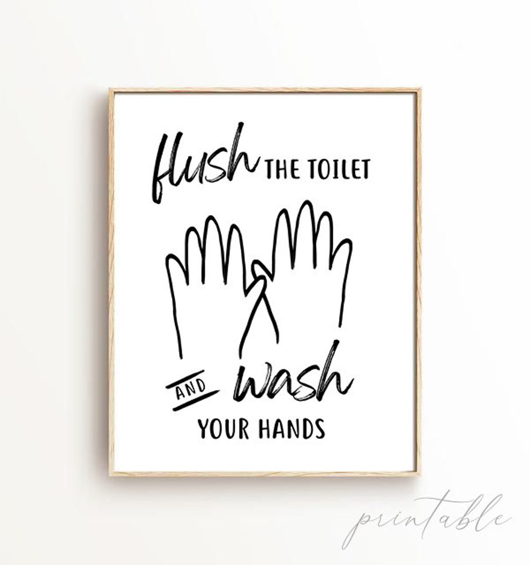 Wash Your Hands & Flush Toilet Sign: Kids Bathroom Art (digital ...