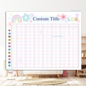 Pastel Rainbow Calendar, Editable Flower Year Log, Yearly Tracker ...