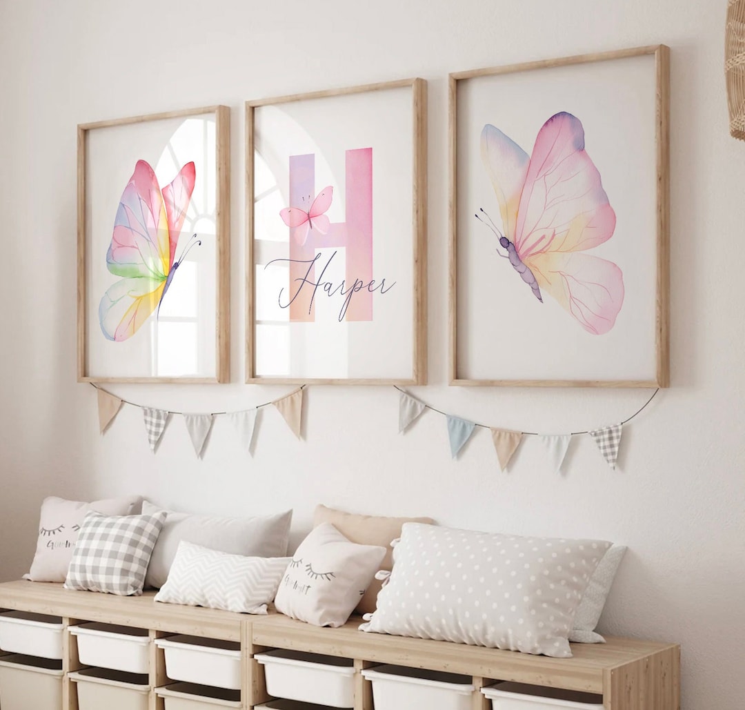 Pastel Butterfly Name Sign, Butterfly Girl Room Poster, Purple Pink ...