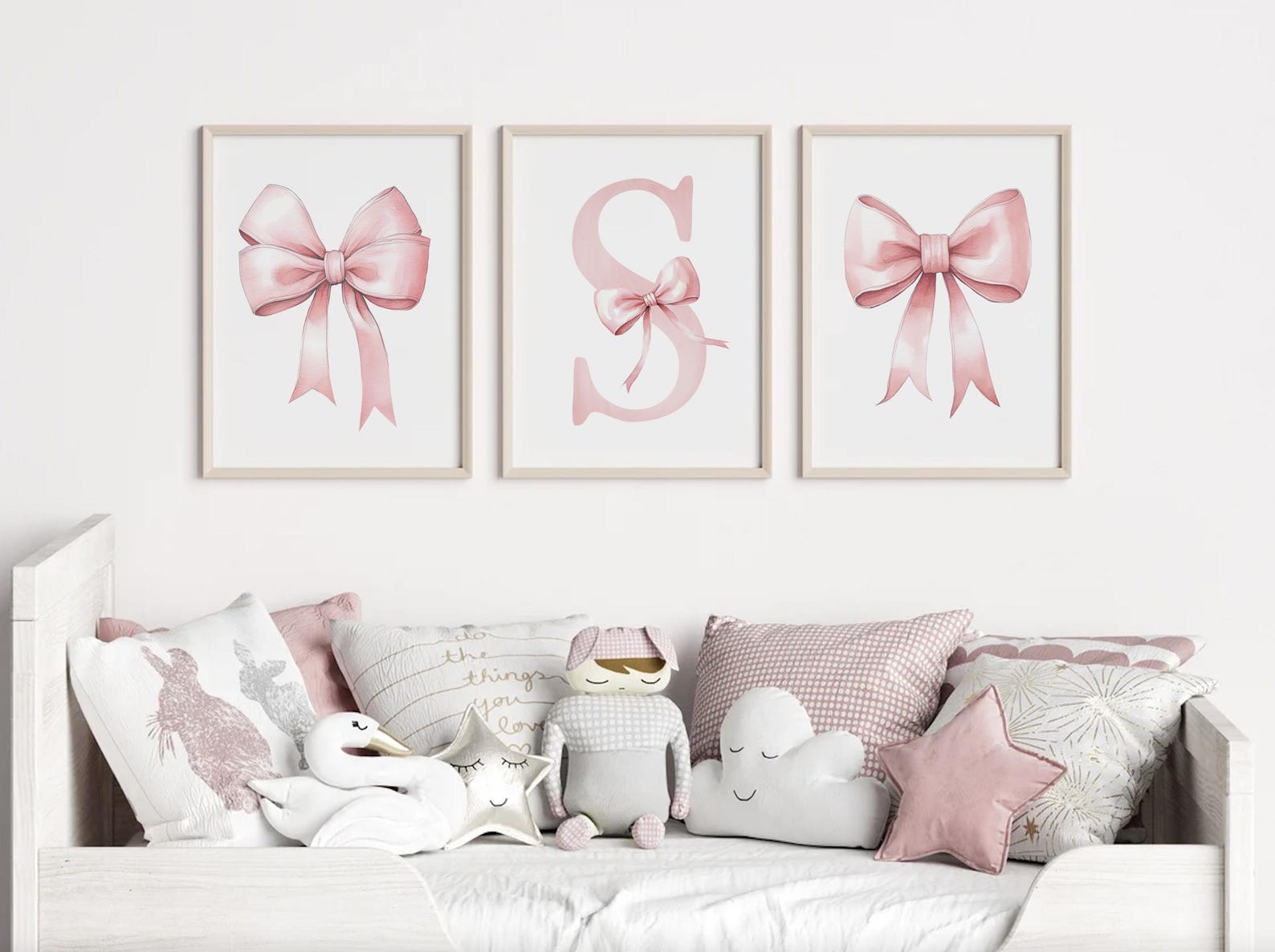 Pink Bows Initial Name Sign: Watercolor Art Print Set (digital Download ...