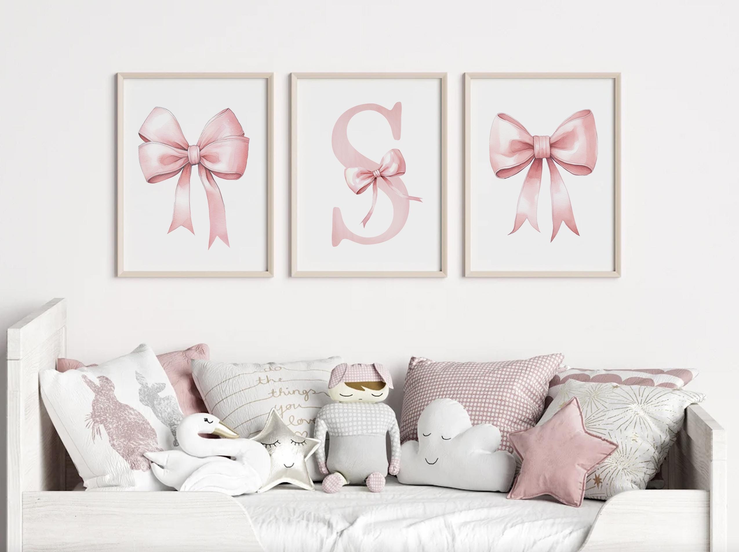 Pink Bows Initial Name Sign: Watercolor Art Print Set (digital Download ...